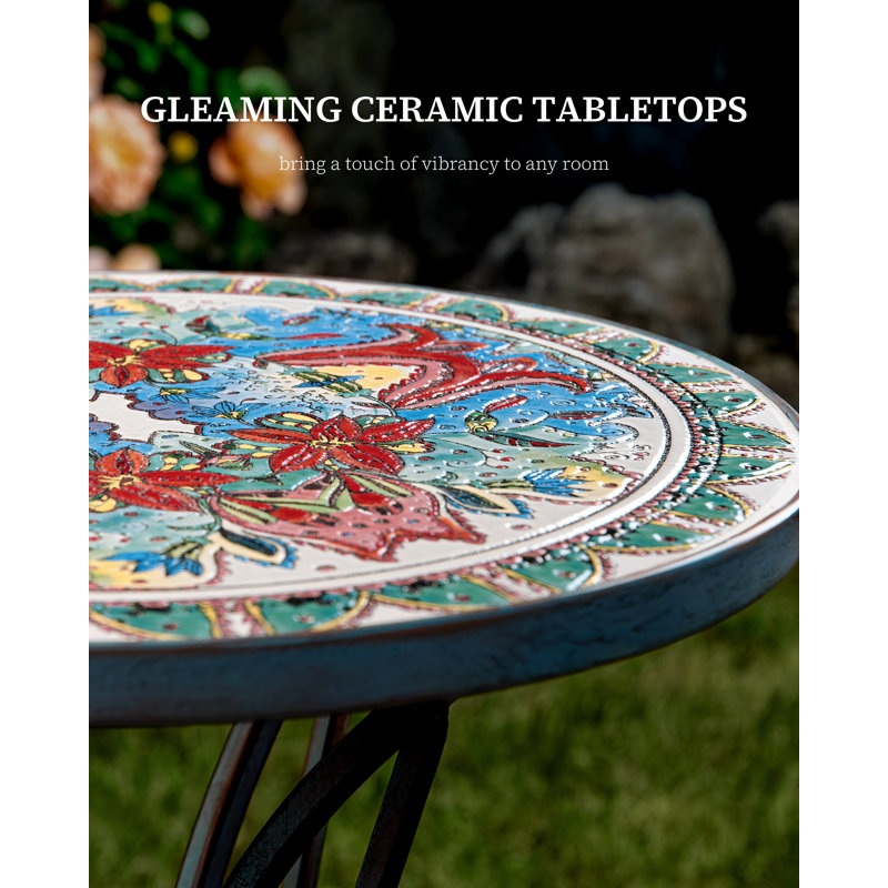 Frstem Wild Lily Mosaic Patio Table And Plant Stand, Outdoor Side Table For Patio With 14 ...